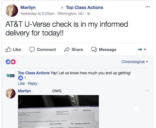 AT&T U-verse, ACE American Insurance TCPA Settlement Checks Mailed